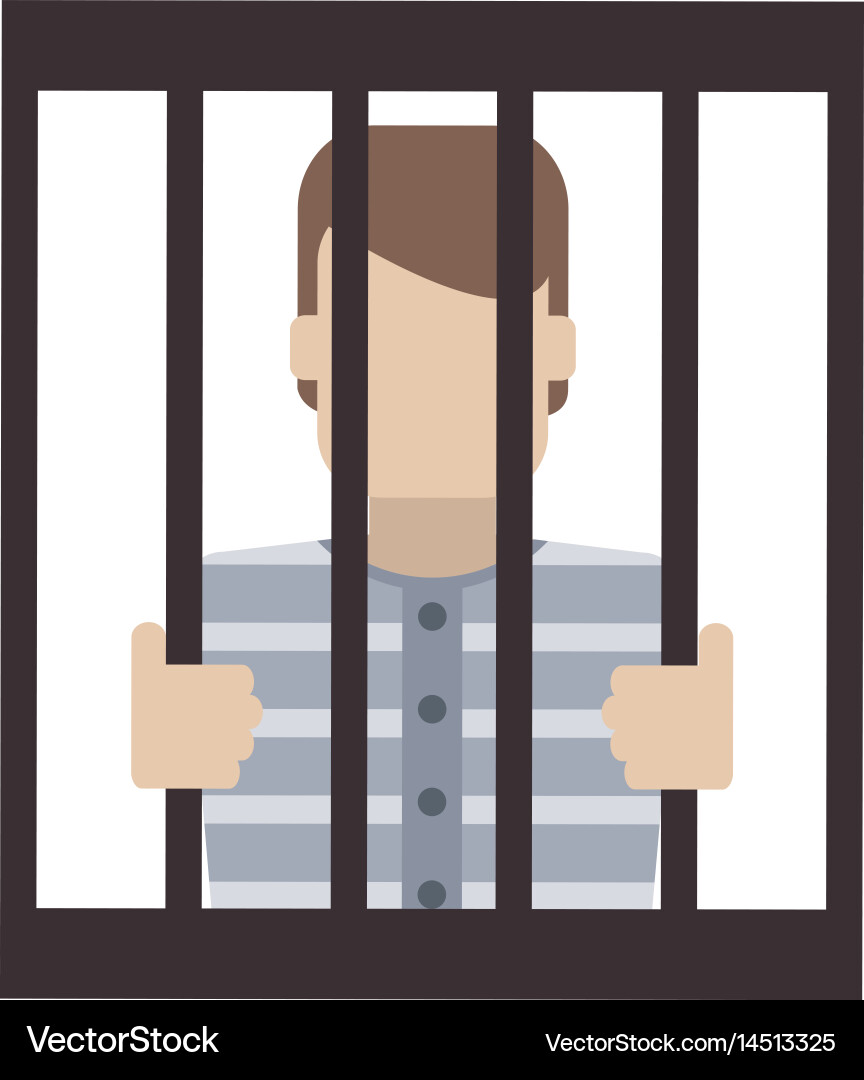 Male prisoner behind bars icon image Royalty Free Vector