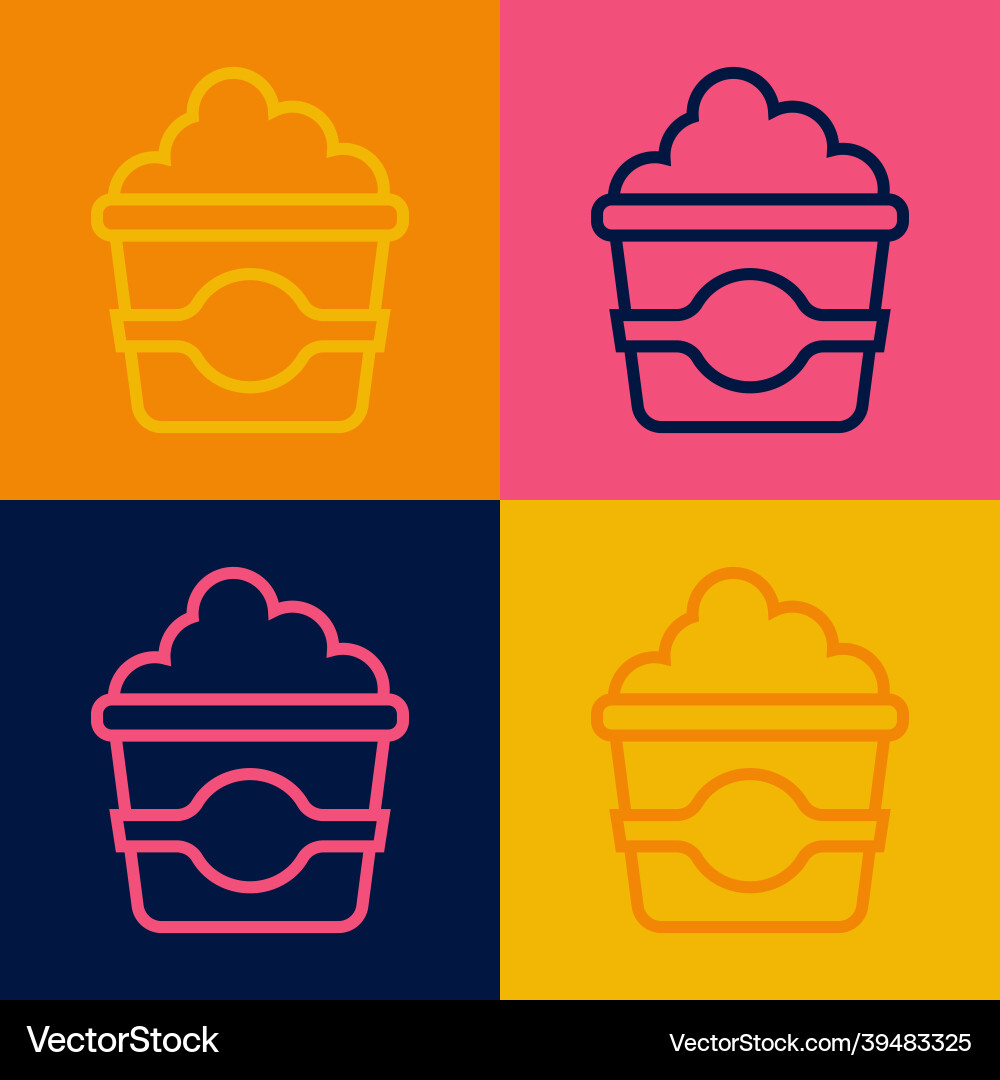 Pop art line popcorn in cardboard box icon Vector Image