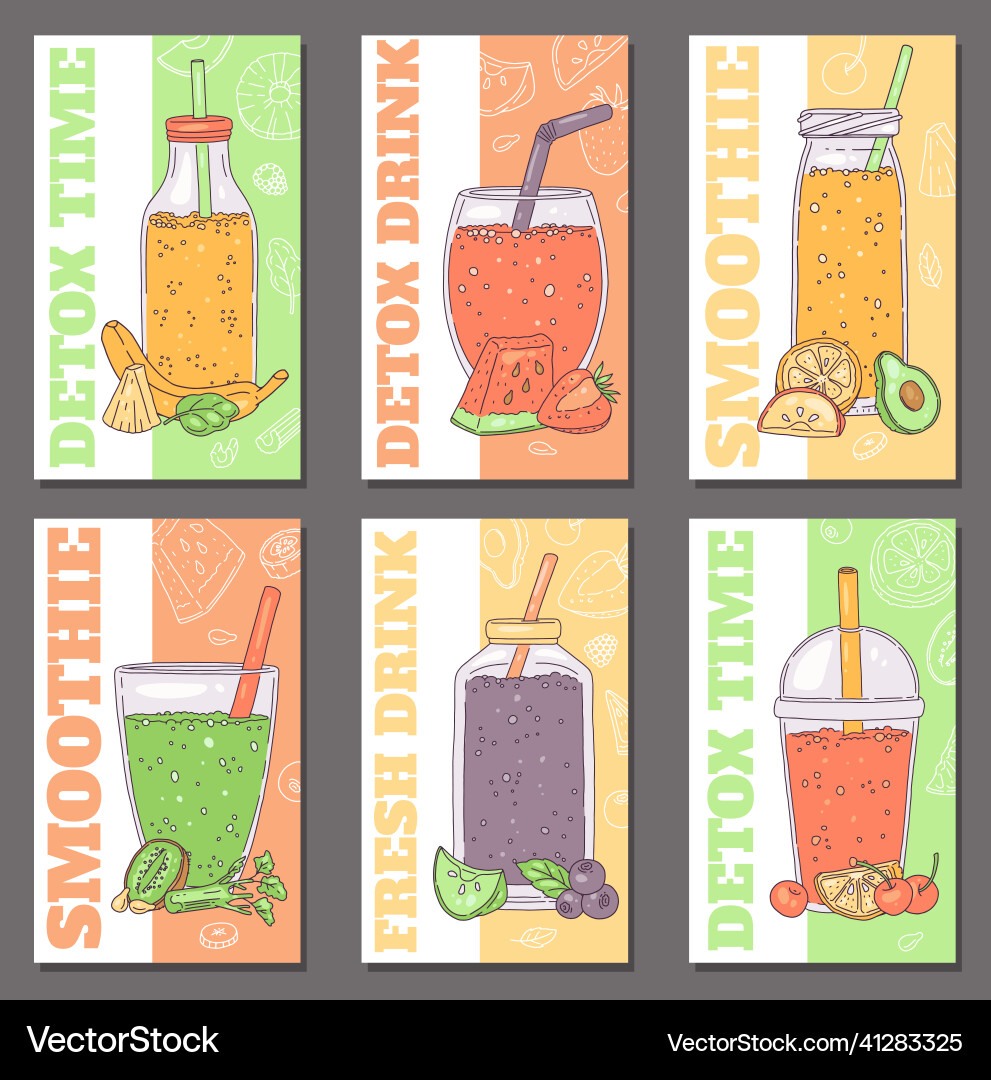 Set of posters with various drinks in bottles Vector Image