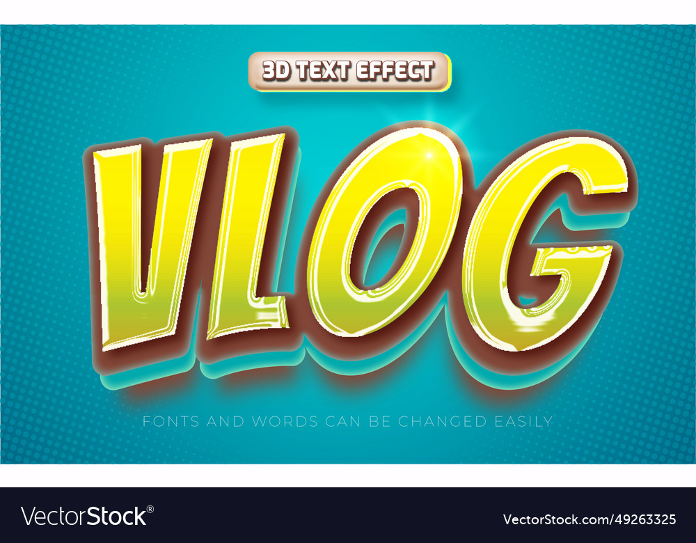 Vlog 3d Editable Text Effect Style Royalty Free Vector Image