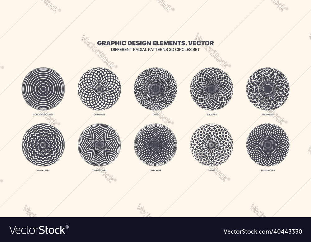 Assorted various circle with radial fractal Vector Image