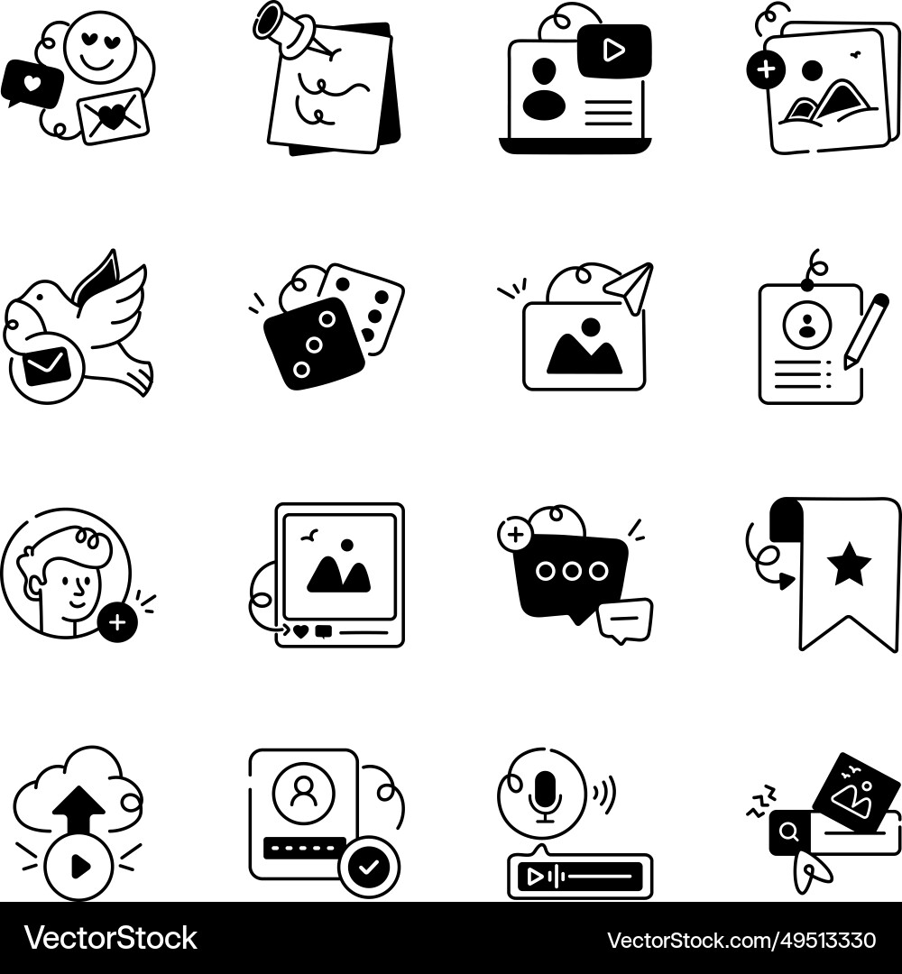 Bundle of media content hand drawn icons Vector Image