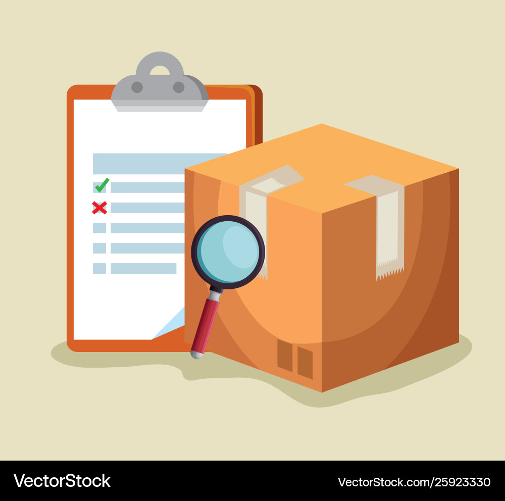 Check list with box package and magnifying glass Vector Image