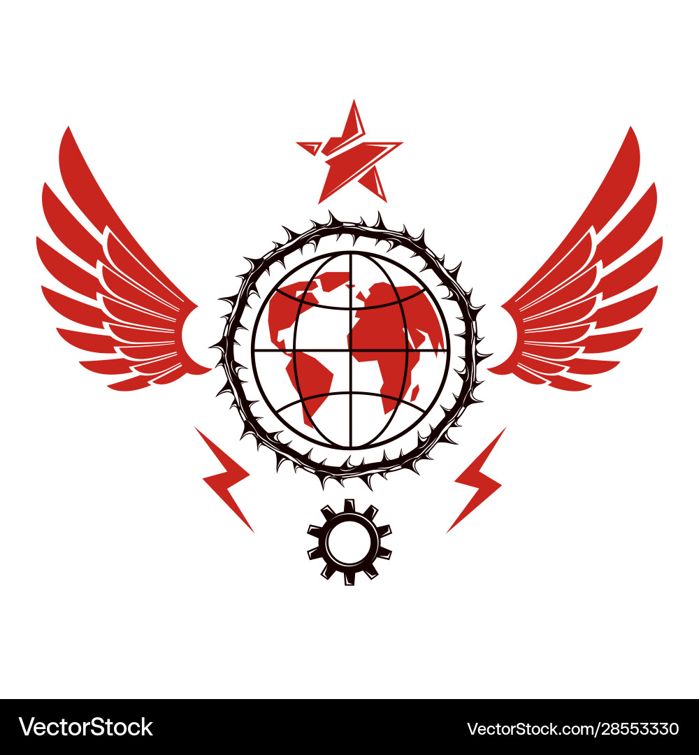 Emblem composed using earth globe surrounded Vector Image