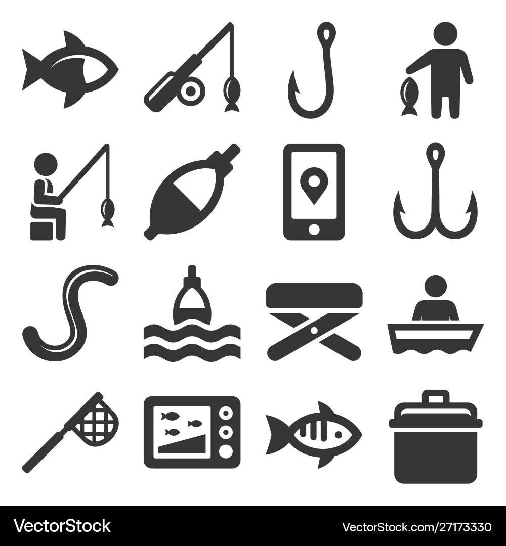 Fishing icons set on white background Royalty Free Vector