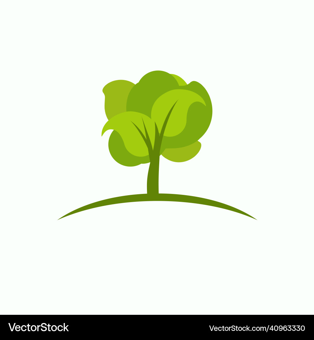Green flat cartoon tree on curved line isolated Vector Image