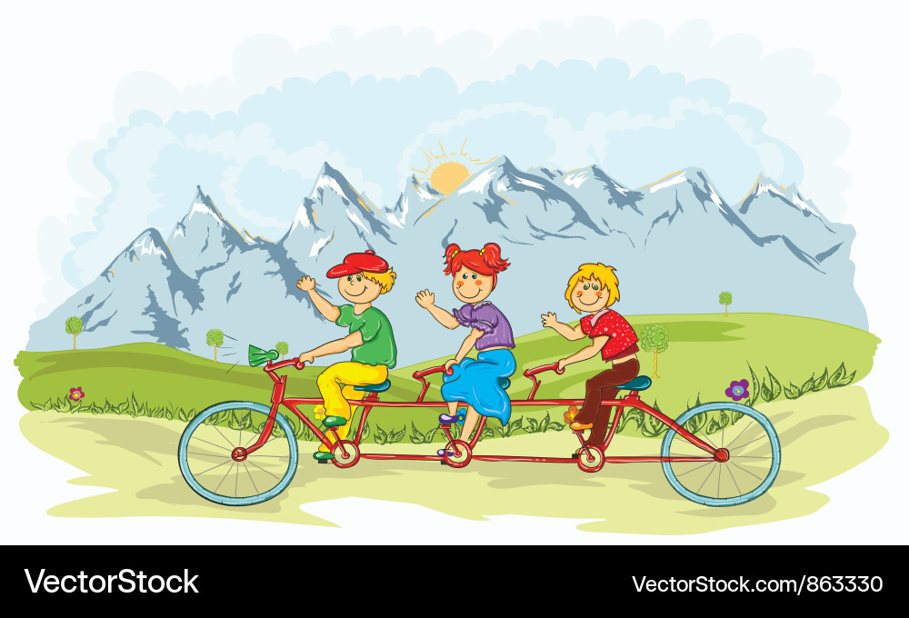Kids on a bike Royalty Free Vector Image - VectorStock