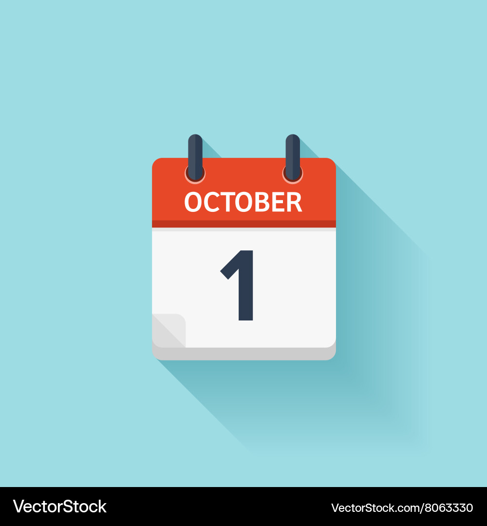 October 1 flat daily calendar icon date Royalty Free Vector