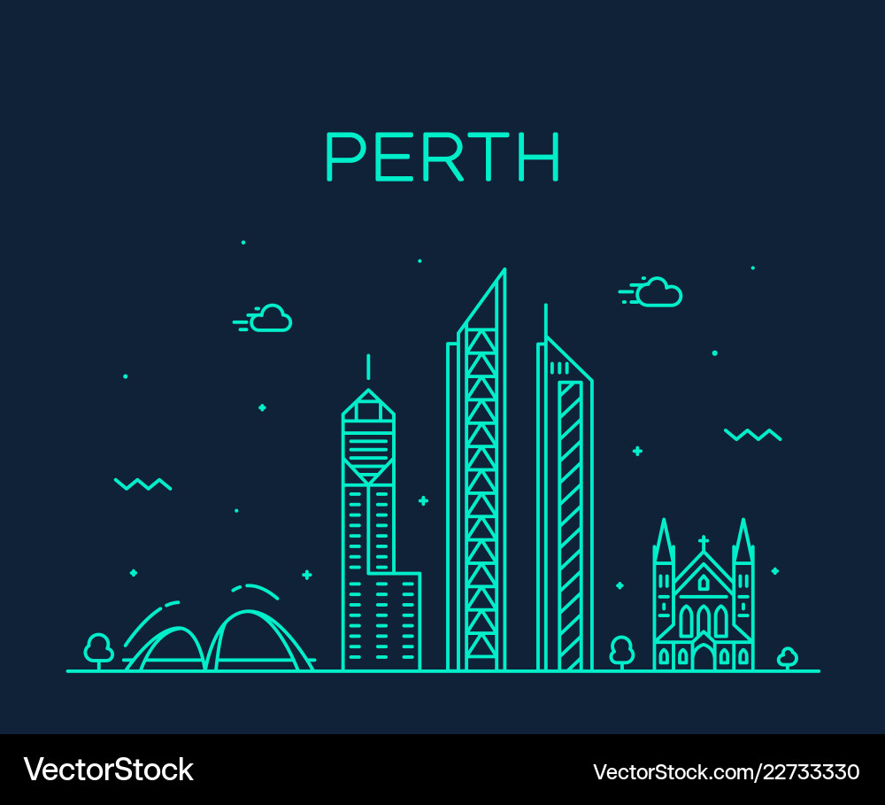 Perth city skyline western australia linear Vector Image