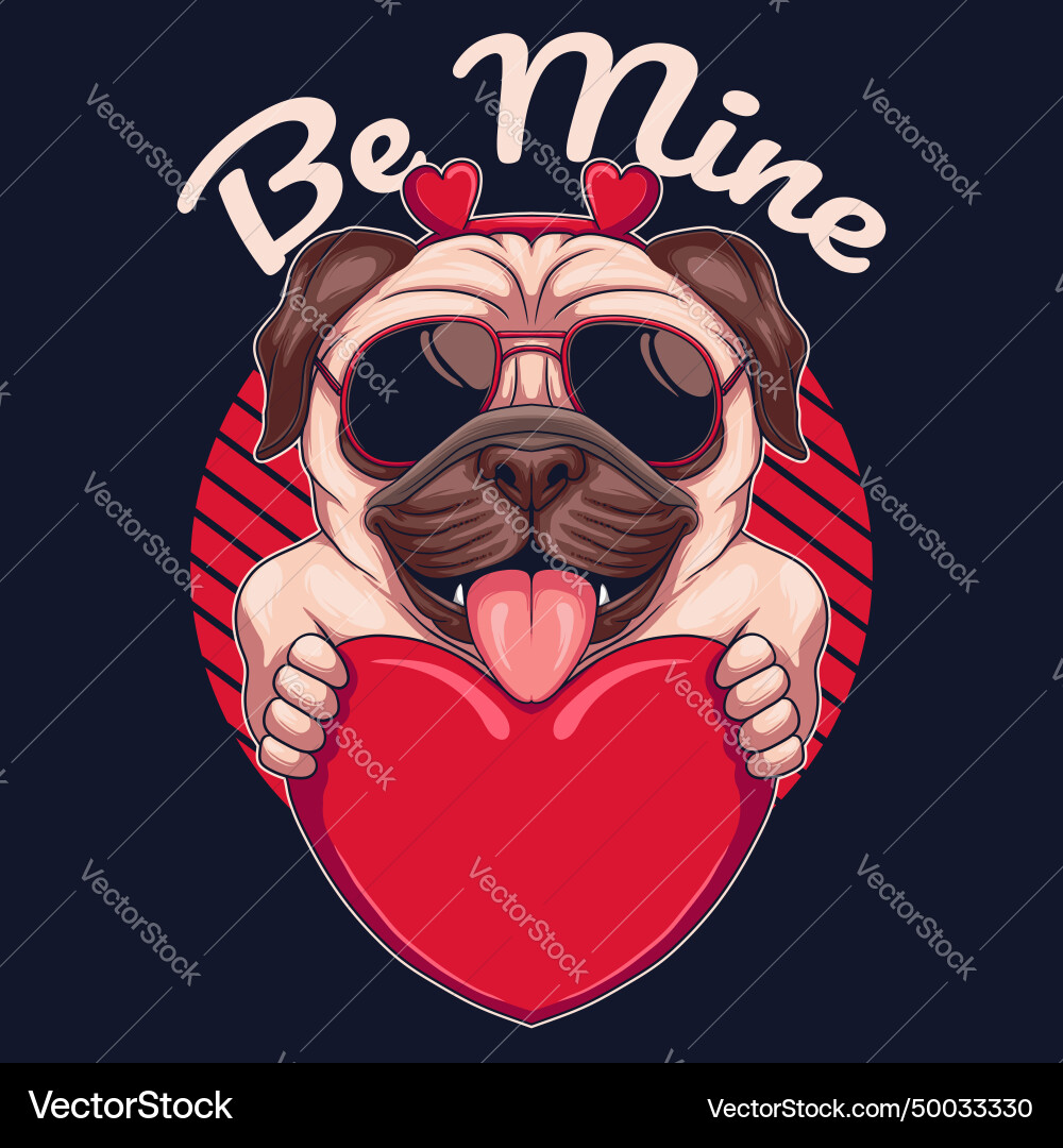 Pug dog hug heart Royalty Free Vector Image - VectorStock
