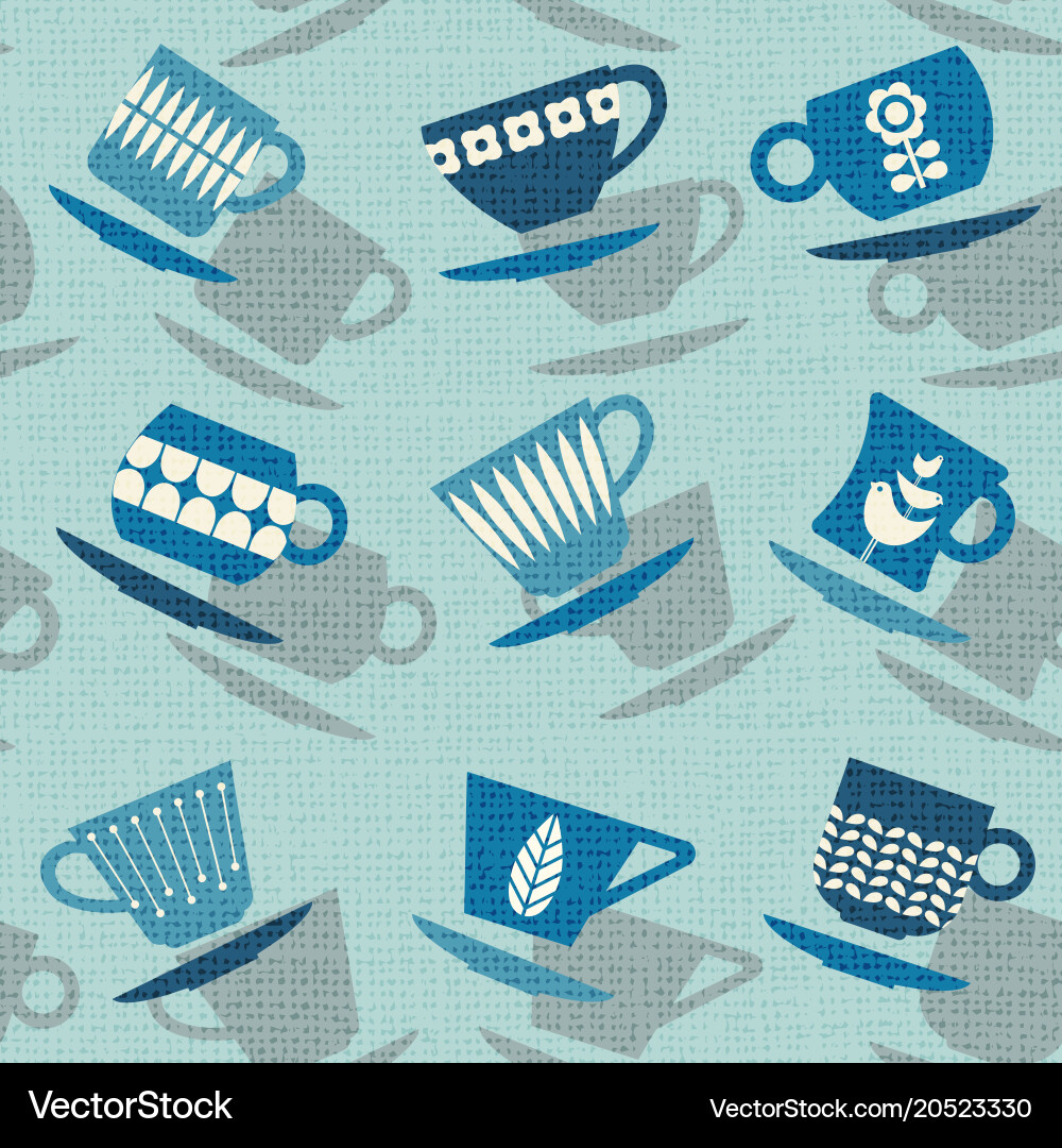 Seamless pattern of retro tea cups Royalty Free Vector Image