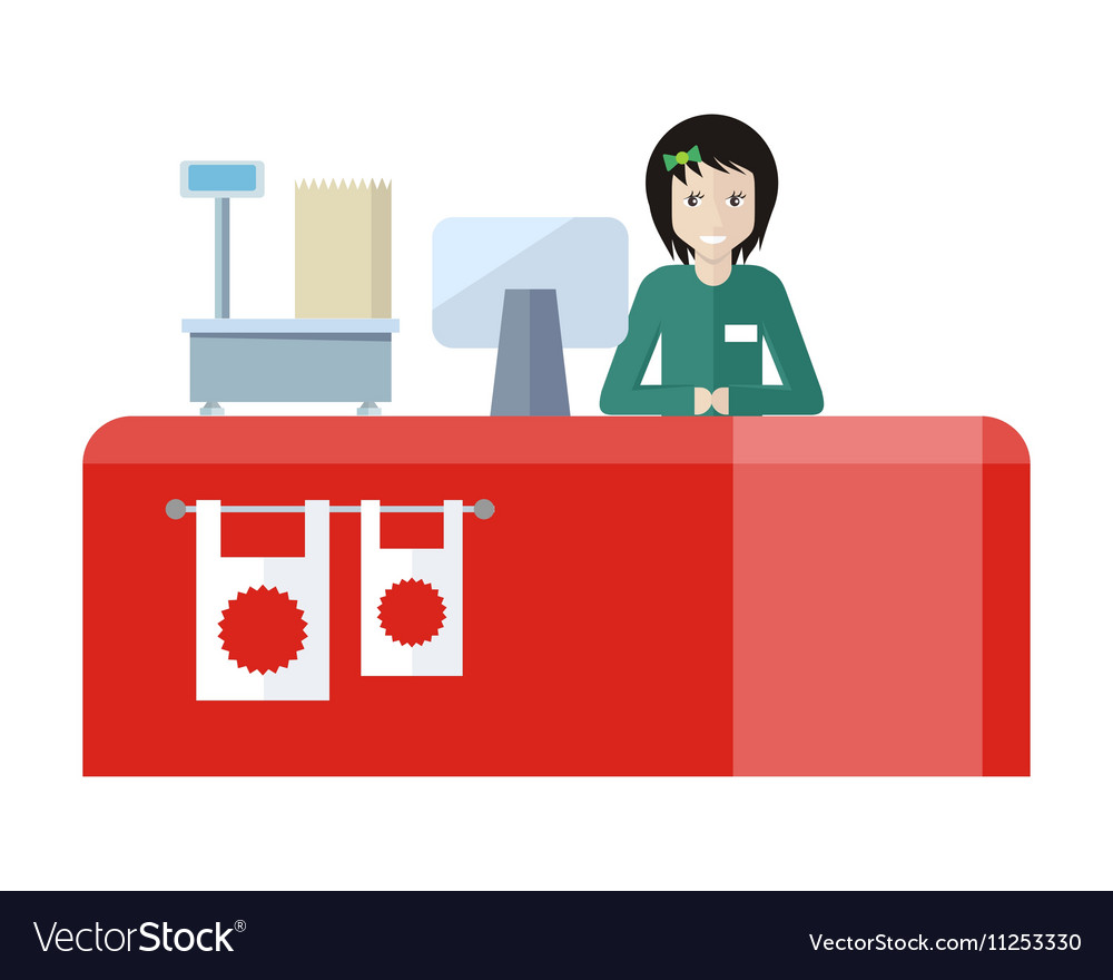 Shop Assistant Sitting At Cash Desk Royalty Free Vector
