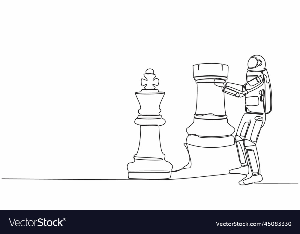 Single one line drawing astronaut holding rook Vector Image