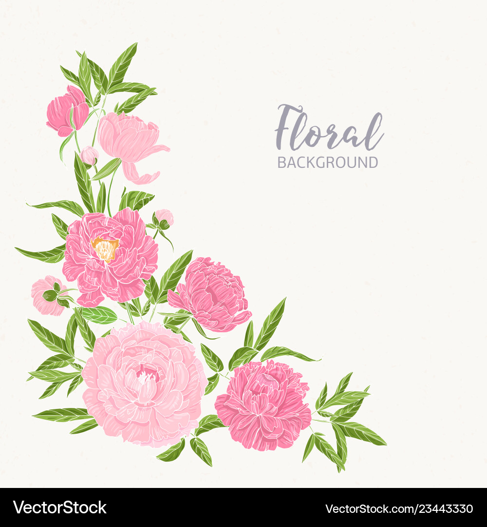Square floral backdrop decorated by blooming pink Vector Image