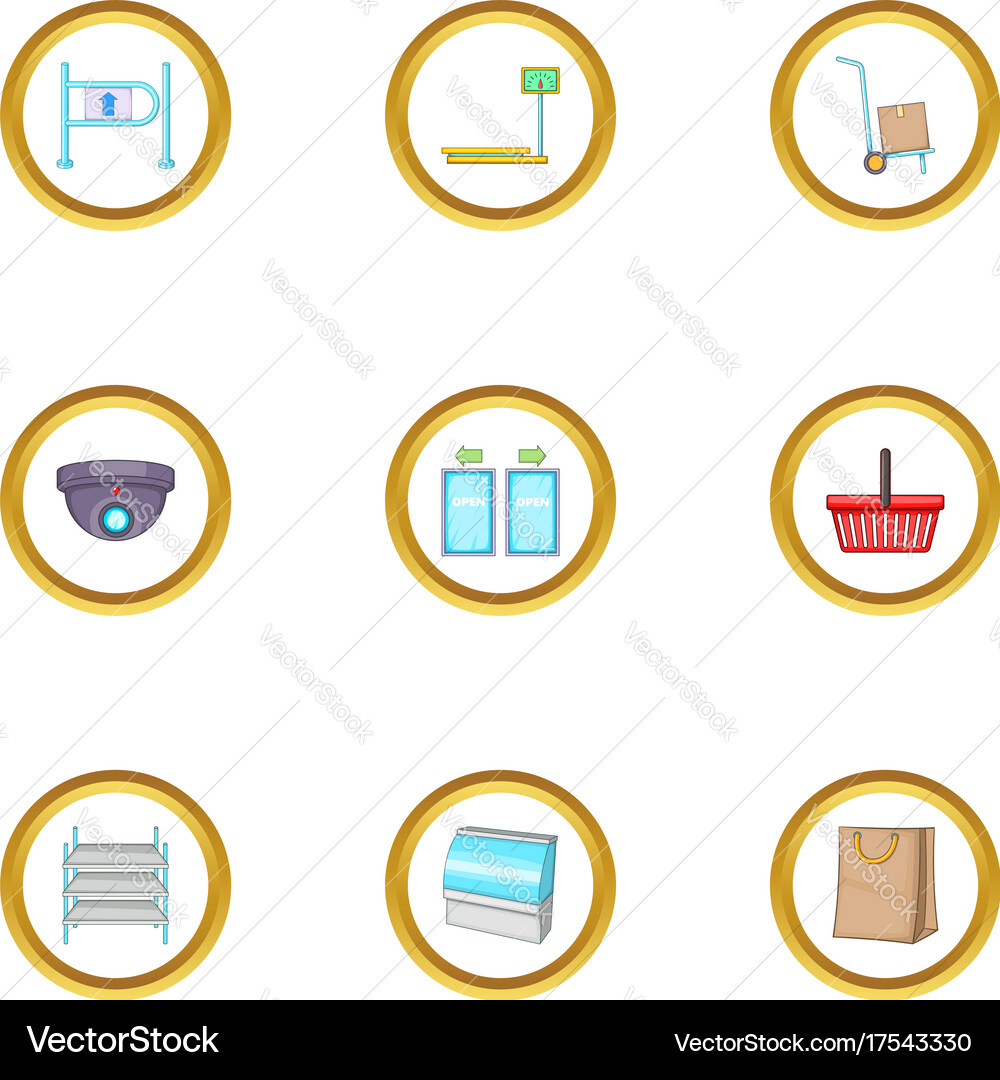 Store icons set cartoon style Royalty Free Vector Image