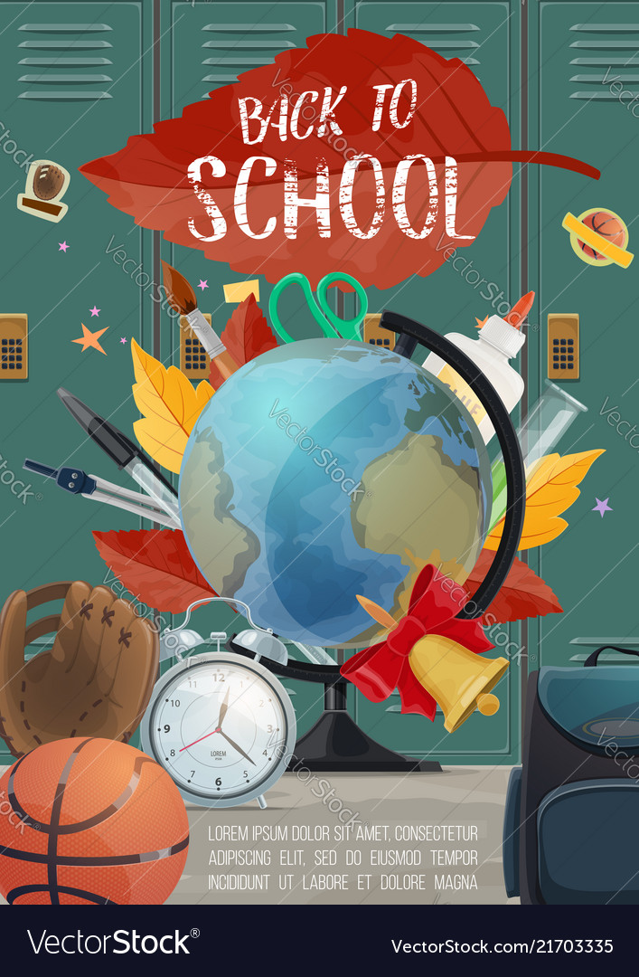 Back to school stationery and locker poster Vector Image