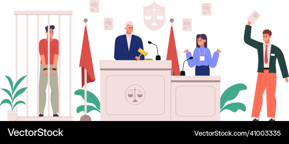 Court room interior trial process with lawyer Vector Image