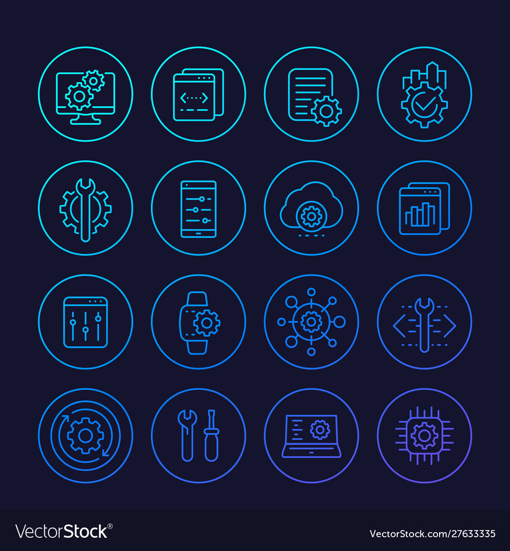 Development configuration service api line icons Vector Image