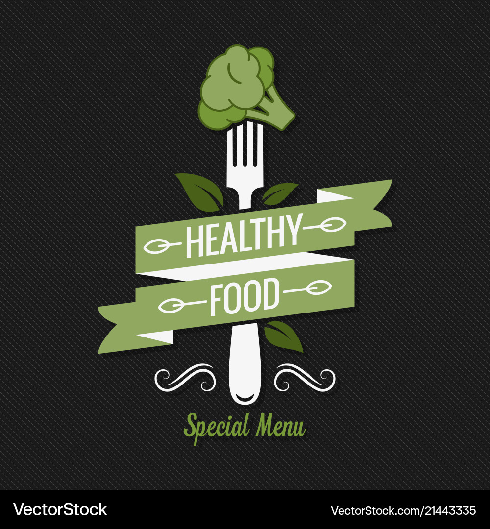 Healthy food menu fork with broccoli logo Vector Image