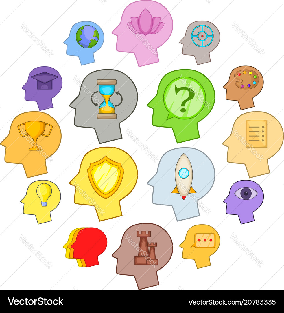 Human mind head icons set cartoon style Royalty Free Vector