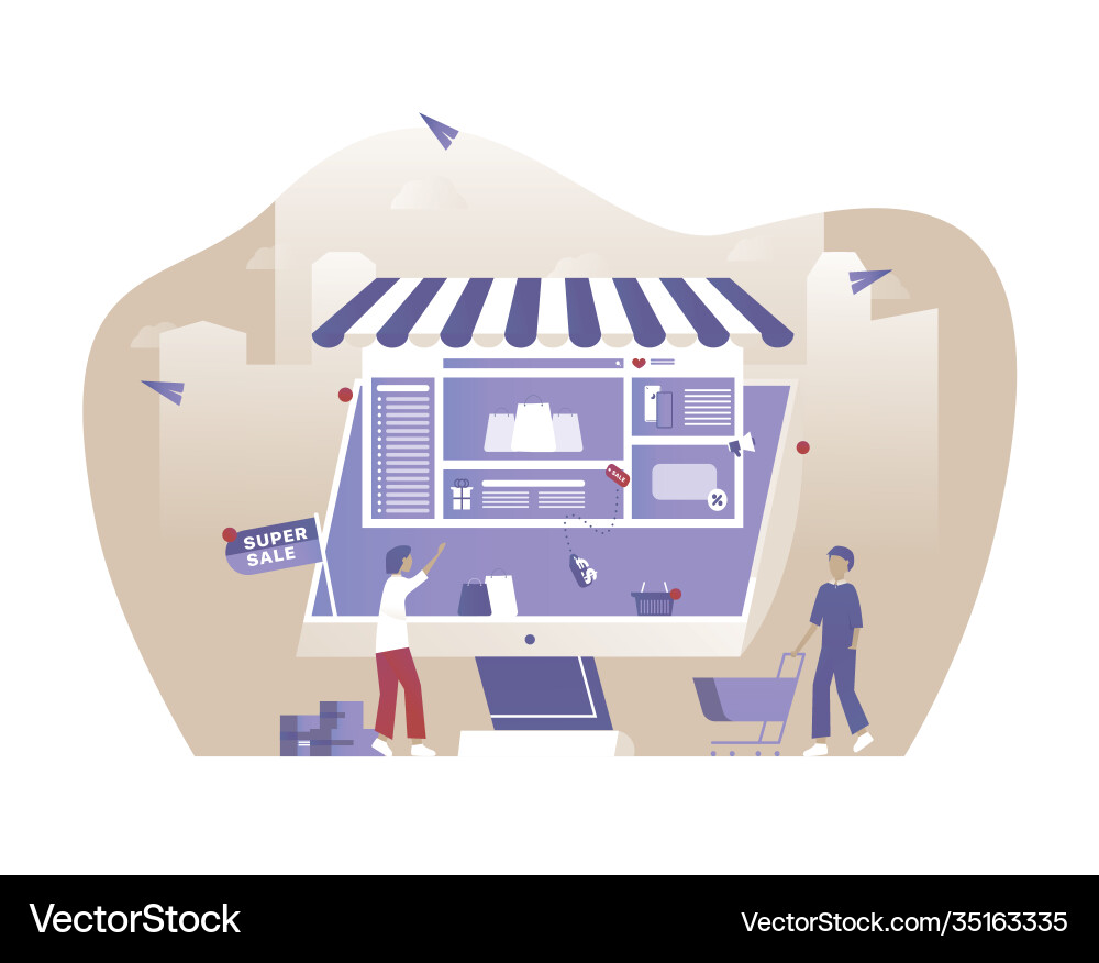 Online shop picture with internet idea Royalty Free Vector