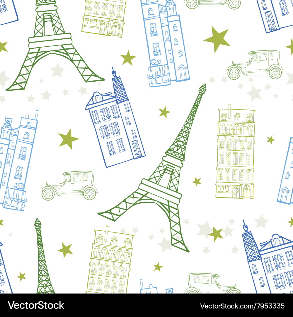 Paris streets blue green drawing seamless Vector Image