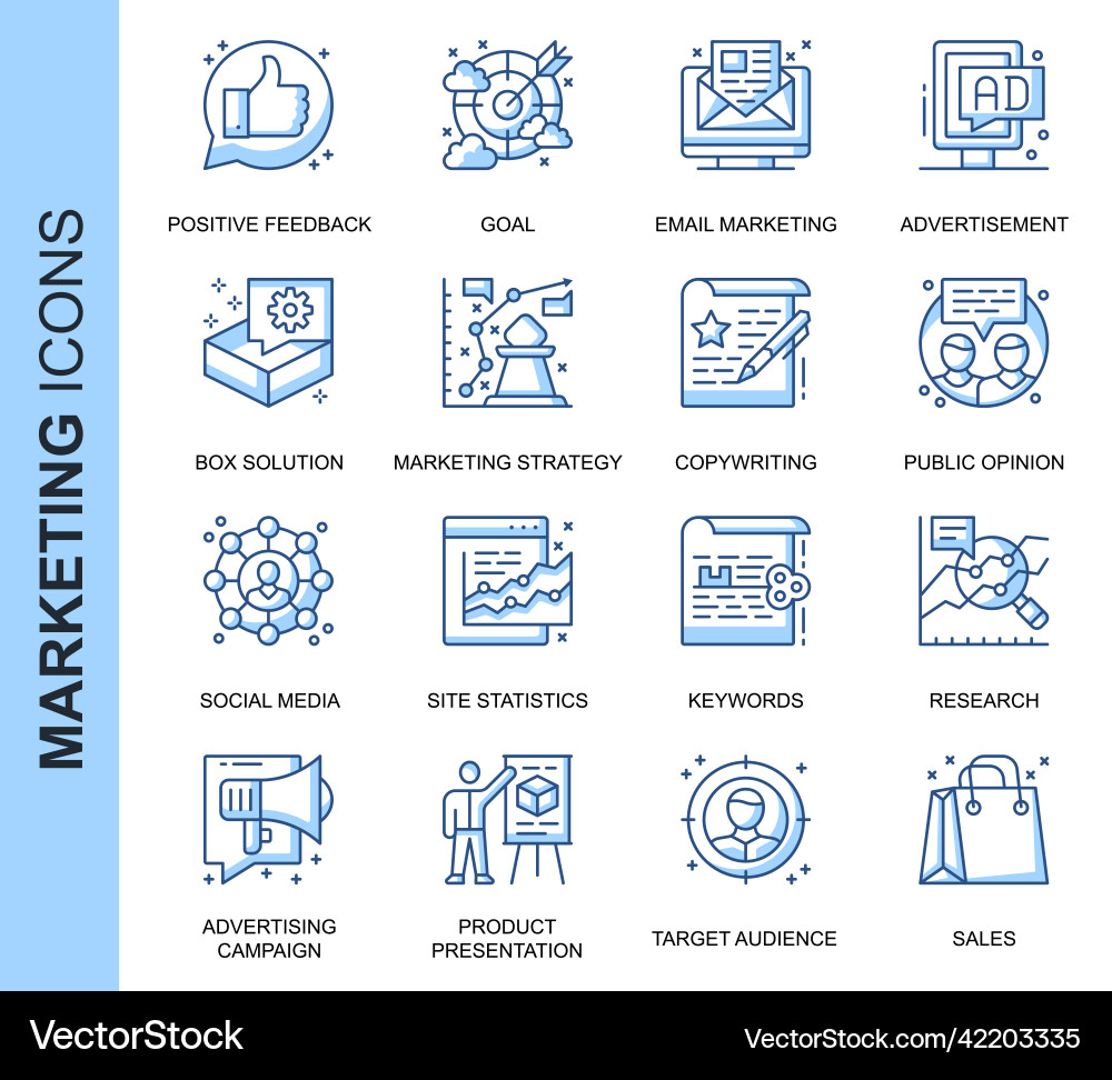 Thin line marketing related icons set Royalty Free Vector