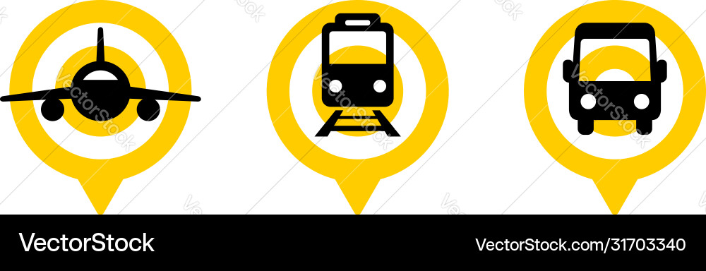 Airplane train and bus icons set Royalty Free Vector Image
