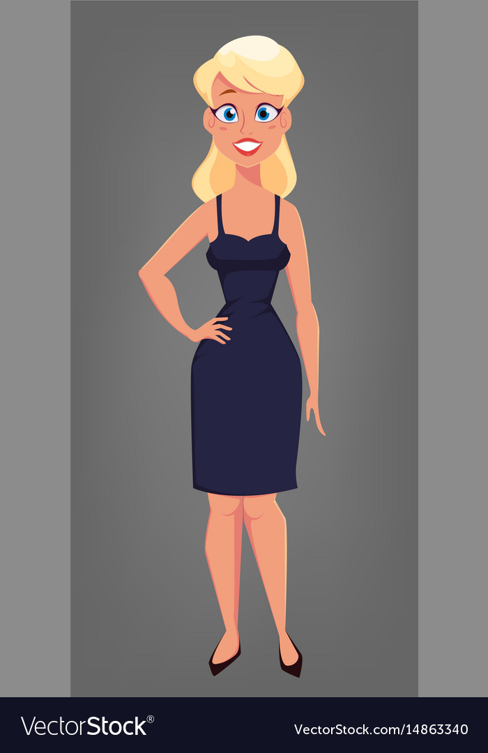 Beautiful Cartoon Smiling Girl Portrait Long Blonde Hair Big Blue My