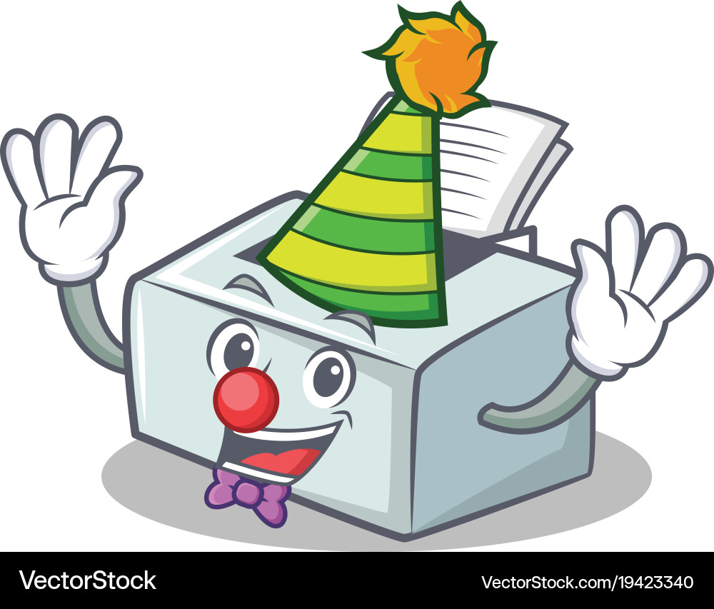 Clown printer mascot cartoon style Royalty Free Vector Image