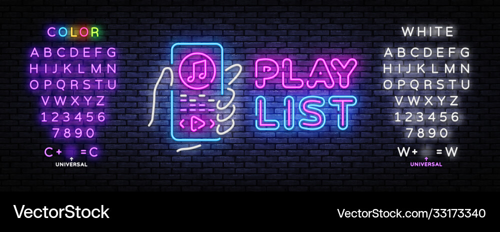 Playlist neon sign music Royalty Free Vector Image
