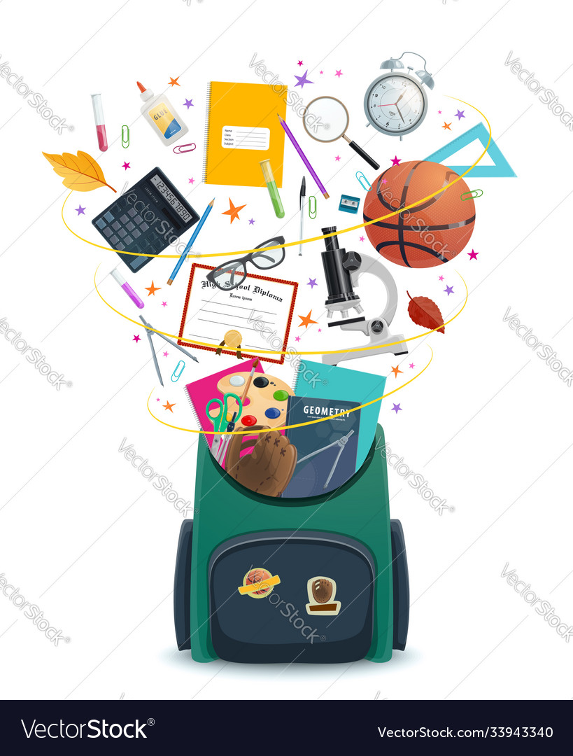 School bag or backpack with student supplies Vector Image