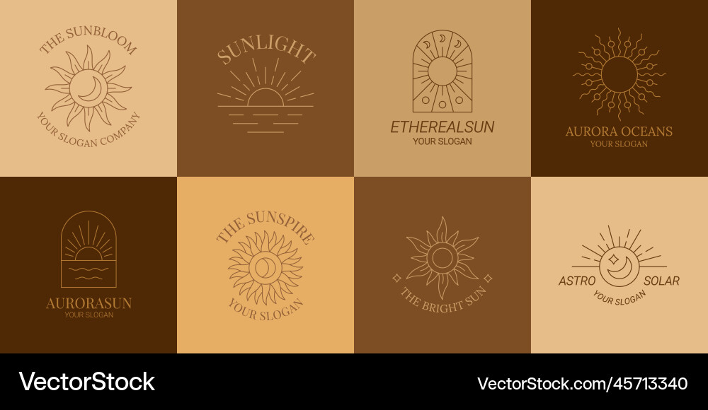 Sun boho logo bohemian icons minimal rays Vector Image