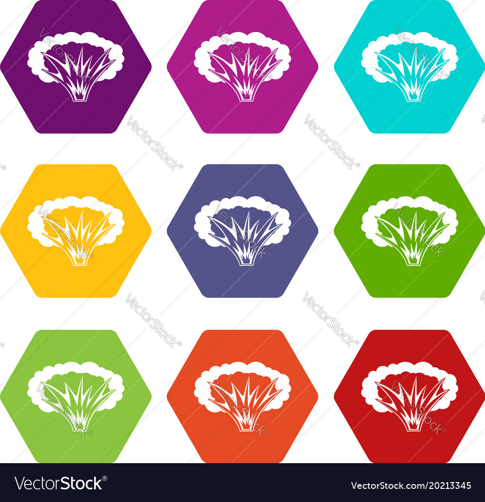 Atomical explosion icon set color hexahedron Vector Image