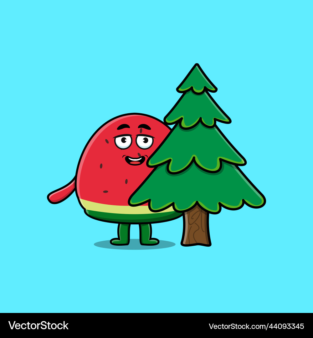 Cute cartoon watermelon character hiding tree Vector Image