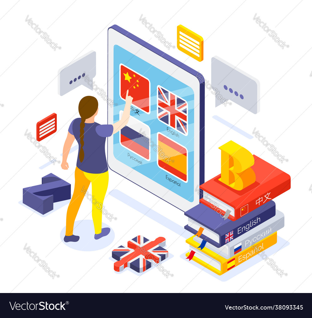 Language courses isometric composition Royalty Free Vector