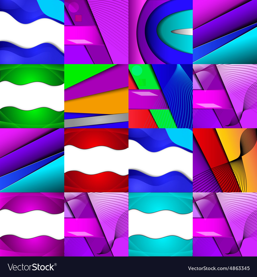 Set of sixteen different and colorful abstract Vector Image