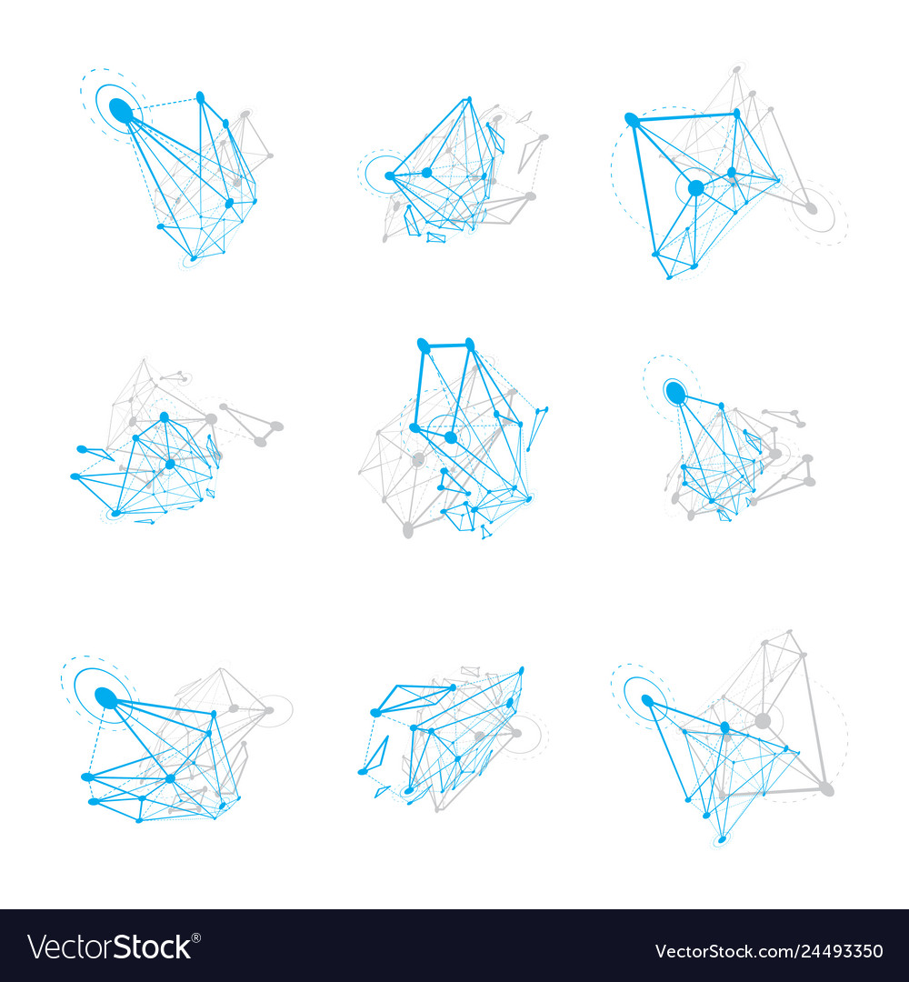 3d digital polygonal wireframe objects low poly Vector Image