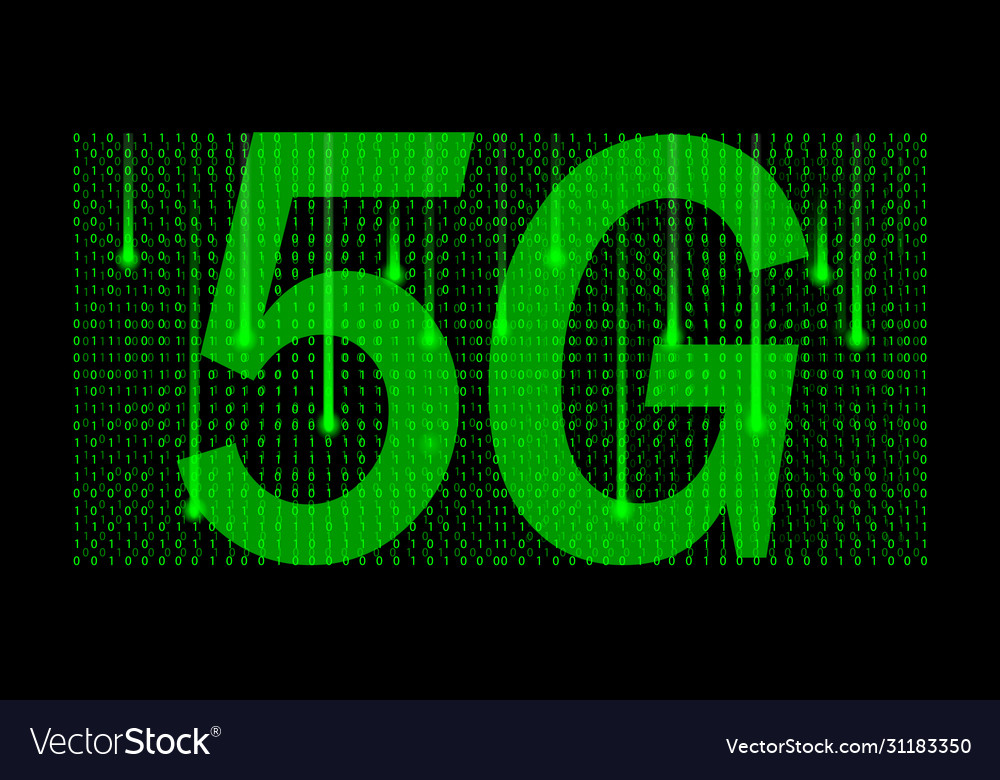 Big Data Binary Code Flow Through 5g Mobile Vector Image 7698
