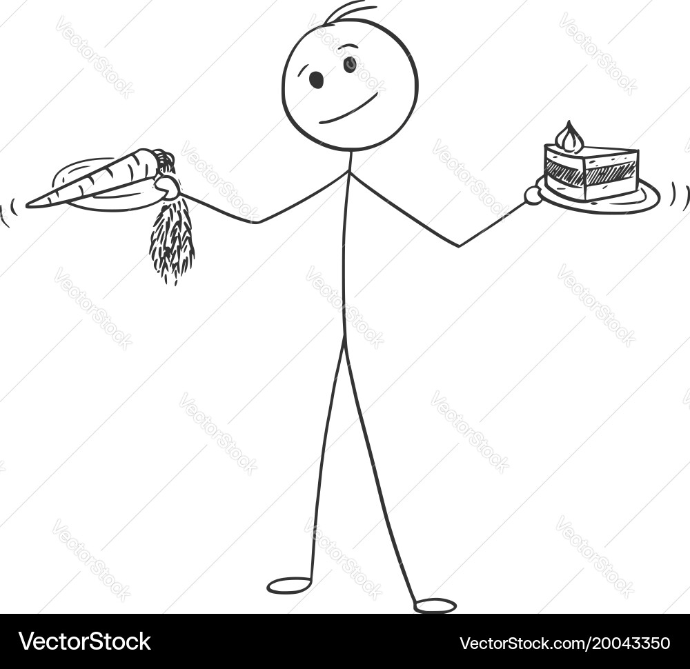 Cartoon man deciding with healthy and Royalty Free Vector