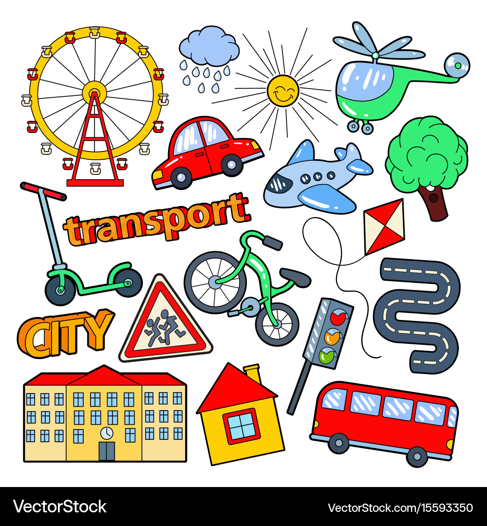 Children transport doodle with bicycle Royalty Free Vector