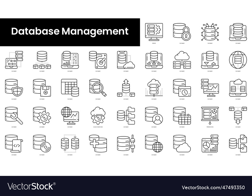 Set of outline database management icons Vector Image
