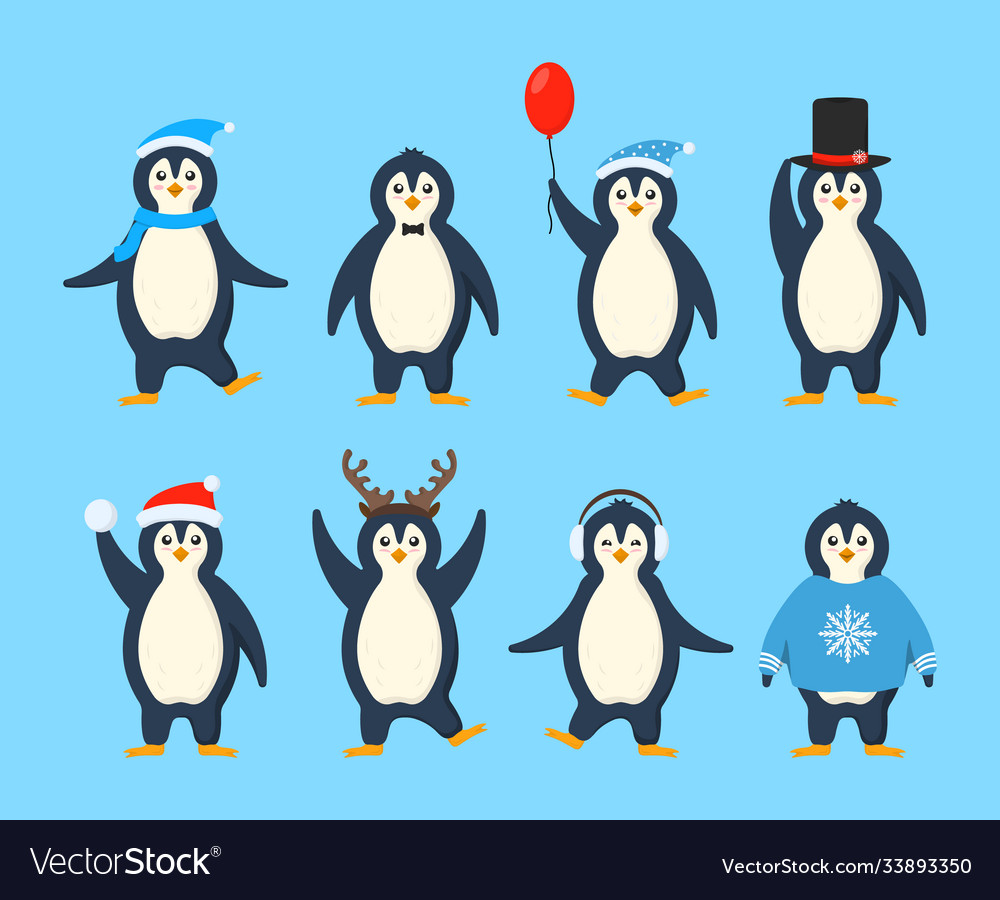 Set penguins Royalty Free Vector Image - VectorStock