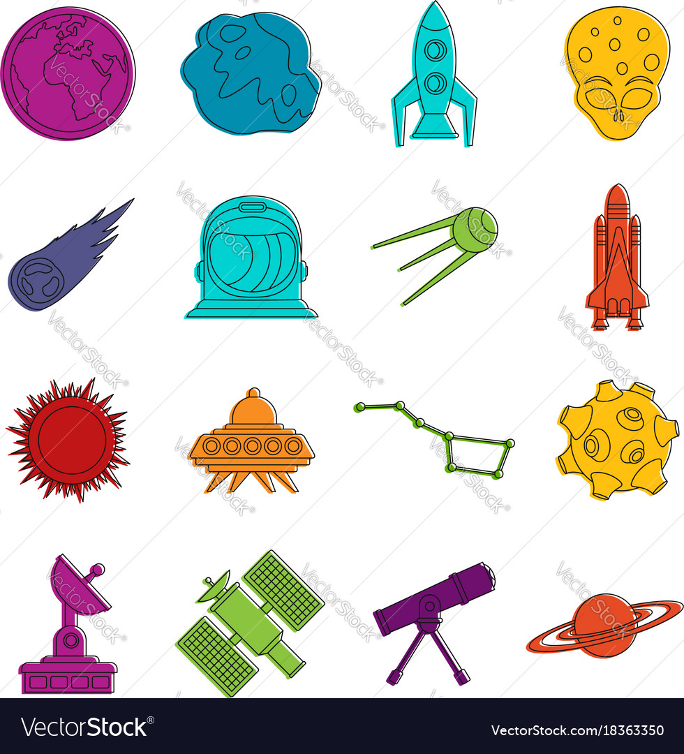 Space icons doodle set Royalty Free Vector Image