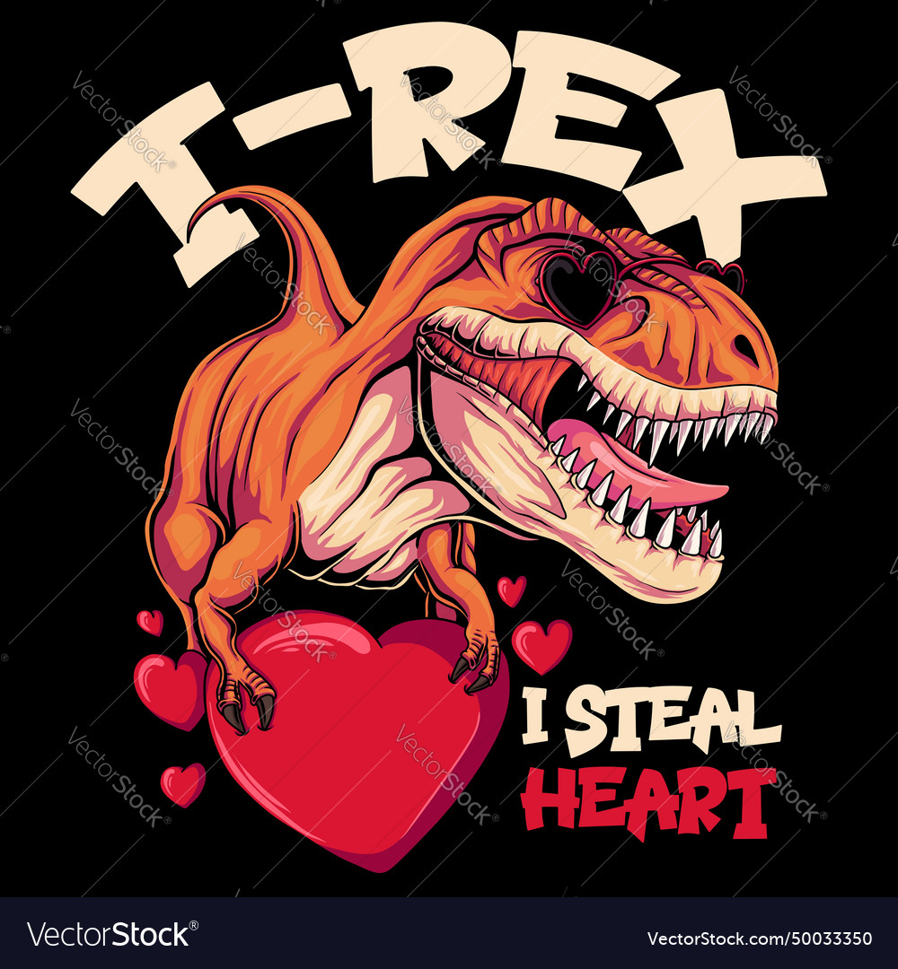 T rex heart love symbol valentine day Royalty Free Vector