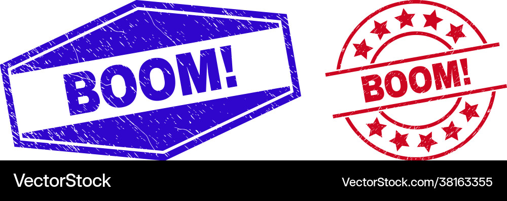 Boom exclamation unclean seals in circle Vector Image