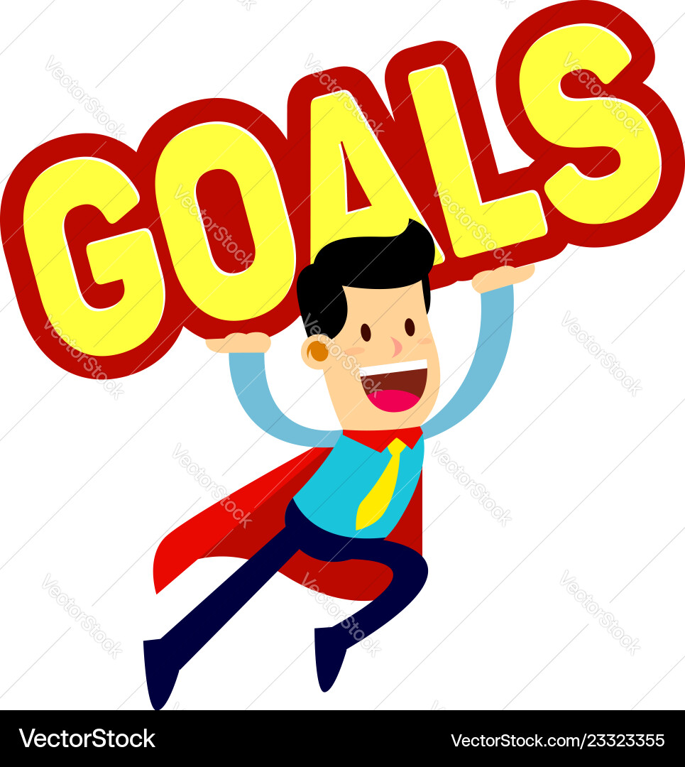 Businessman in red cape flying while carry goals Vector Image