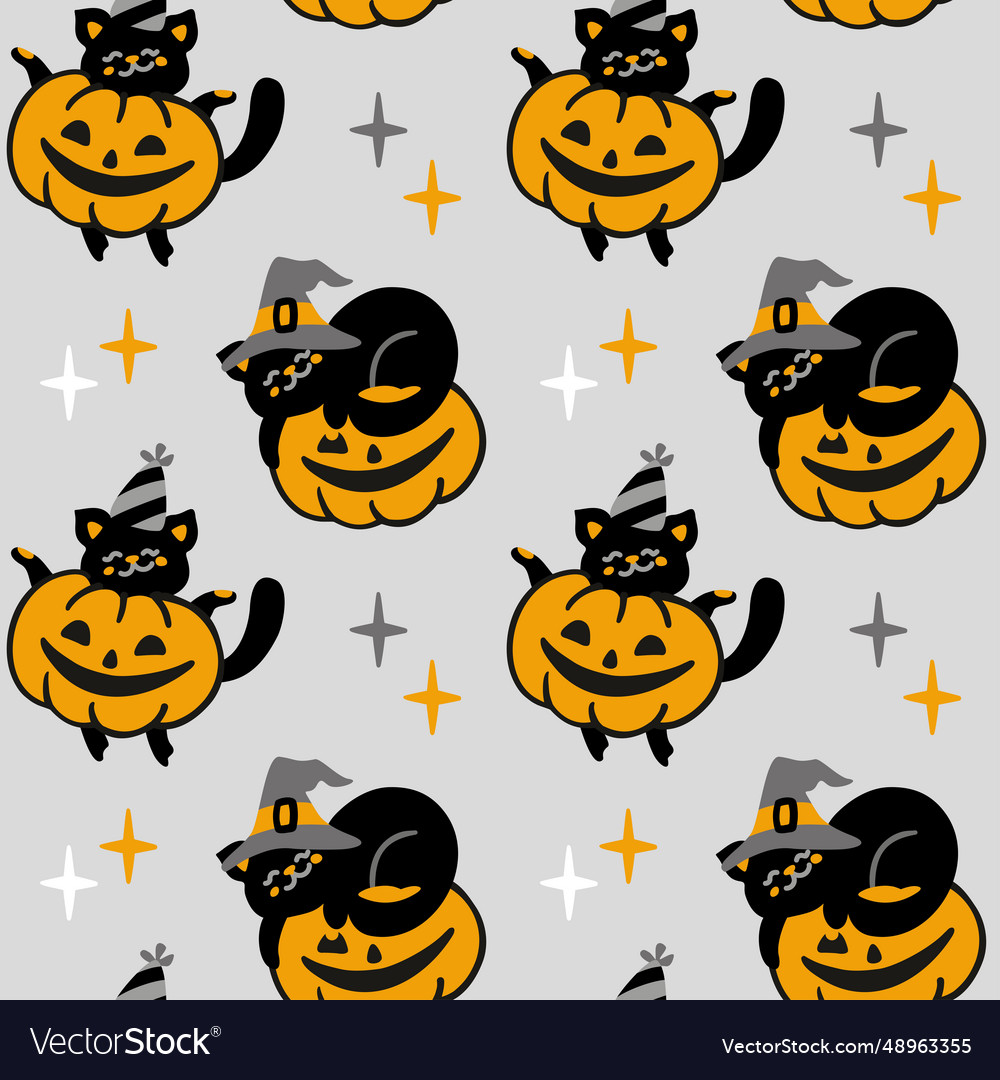 Cute cat and pumpkin in halloween Royalty Free Vector Image