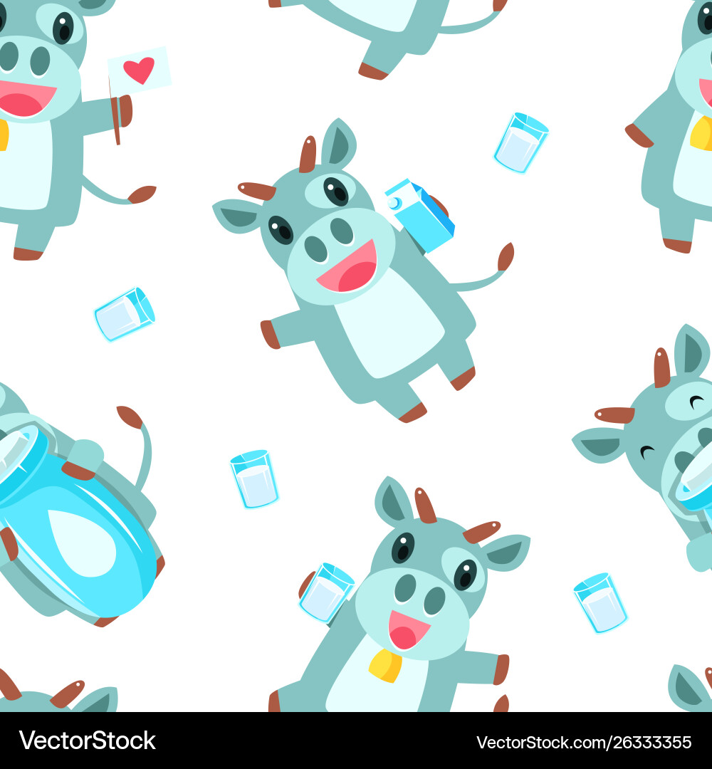 Cute cow and milk products seamless pattern Vector Image