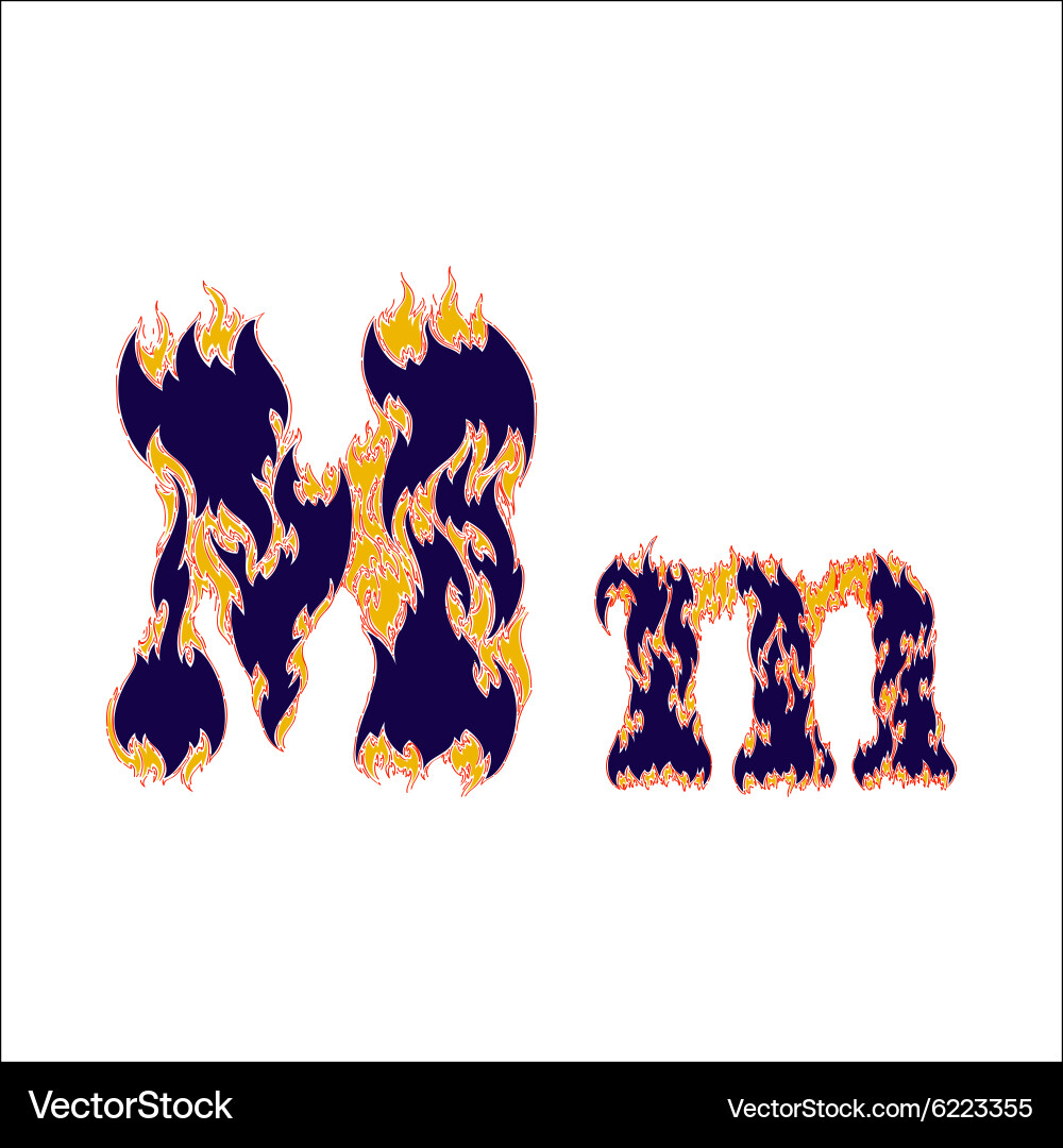 Fiery font blue letter m on a white background Vector Image